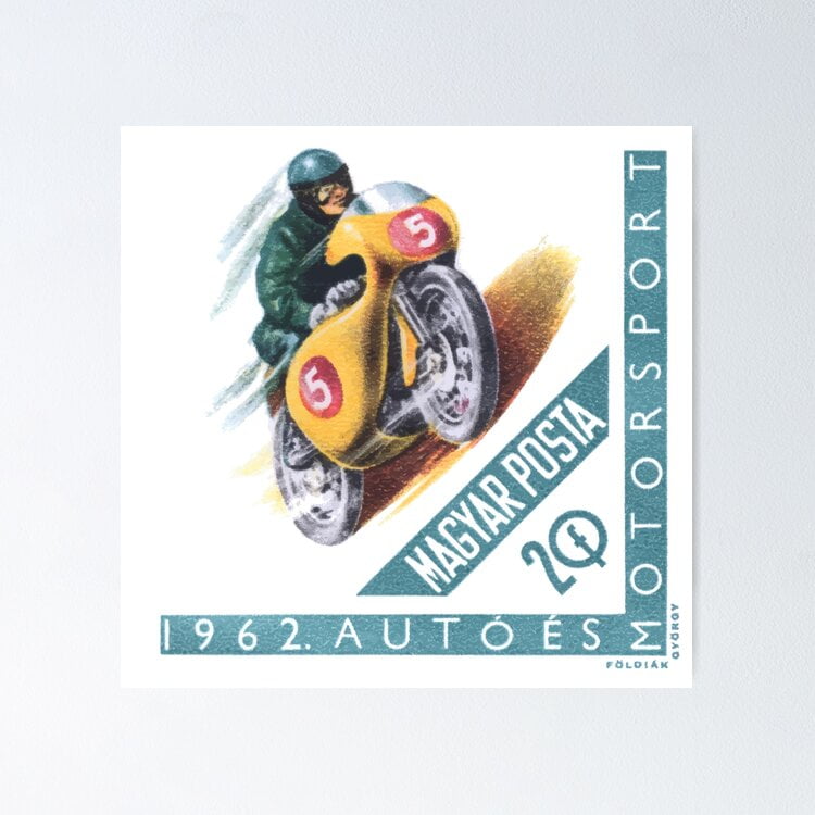 Poster 1962 Hungary Motorsport Motorcycle Stamp - Unframed Poster ...