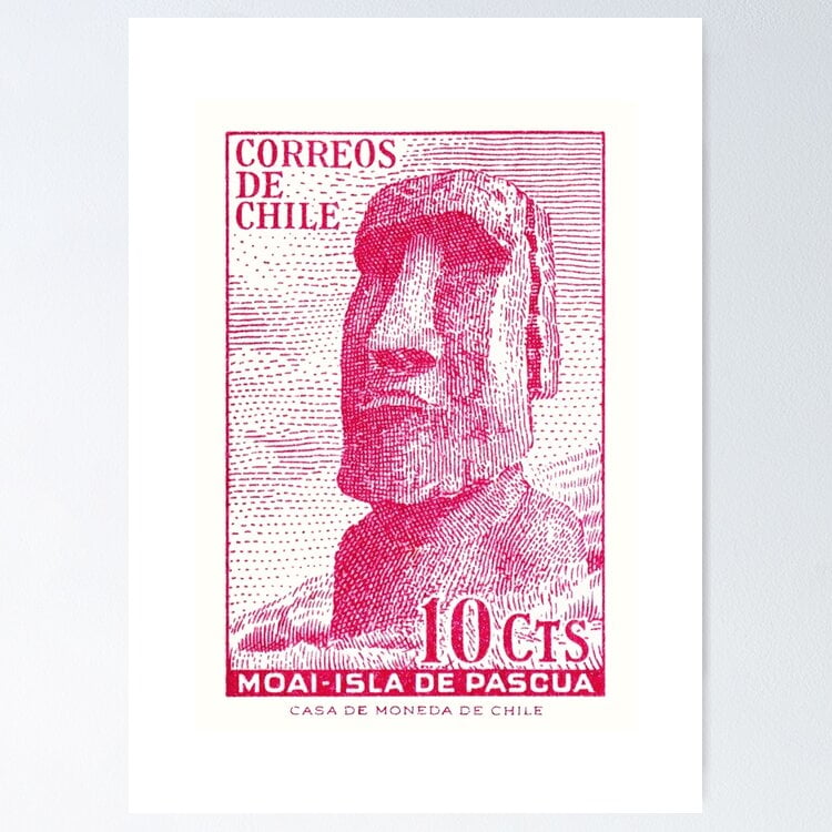 Poster 1965 CHILE Easter Island Moai Postage Stamp - Unframed Poster ...
