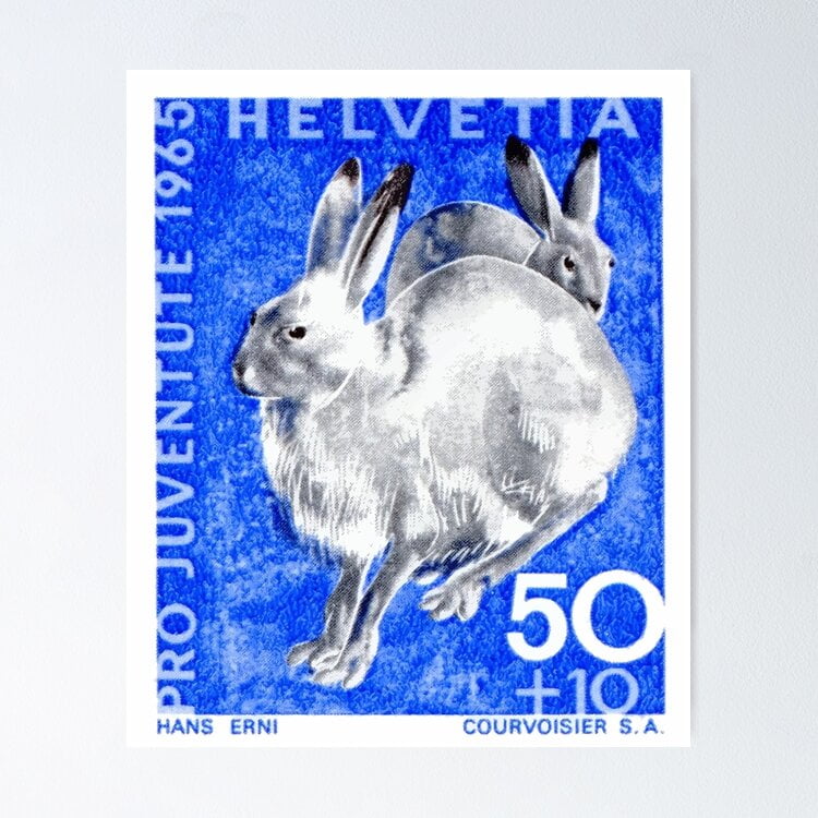 Poster 1965 Switzerland Alpine Hare Postage Stamp - Unframed Poster ...