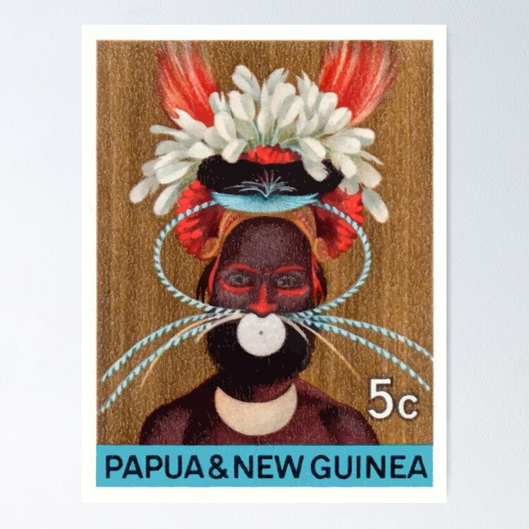 Poster 1968 Papua New Guinea Headress 5c Postage Stamp - Unframed ...