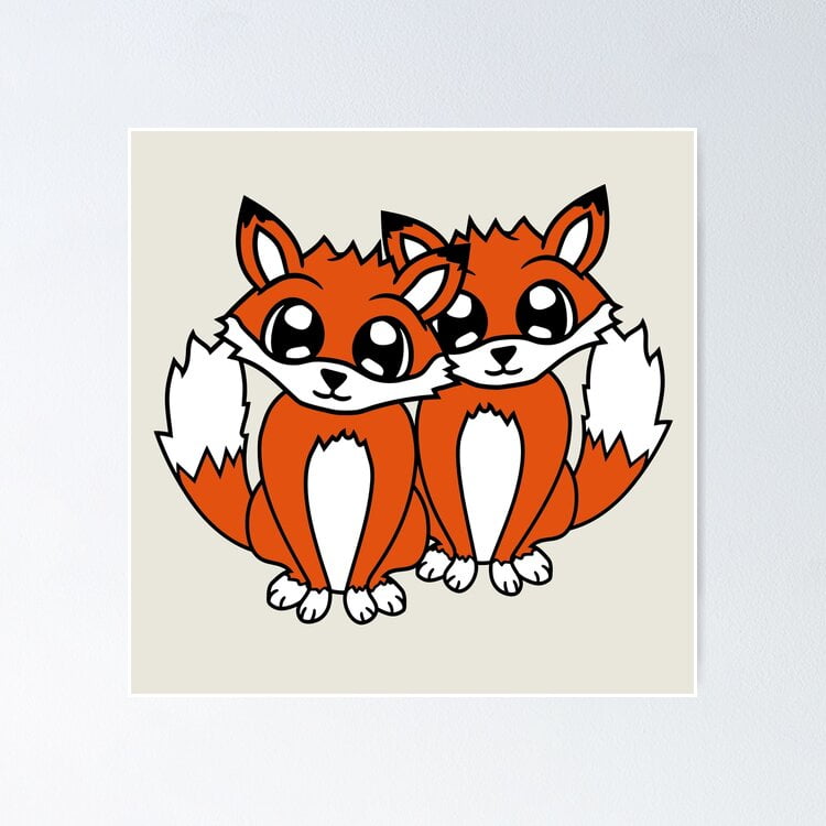 Poster 2 Foxes Friends Red Fox Two Wild Animals Team Crew - No Framed ...