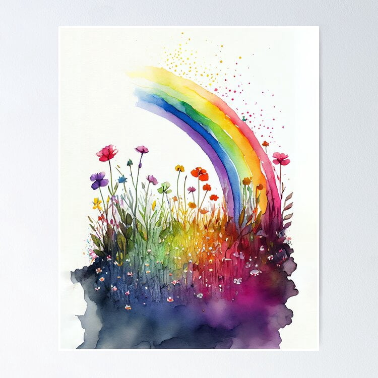 Poster A Colorful Rainbow Watercolor Print, Nursery Wall Art - Unframed ...