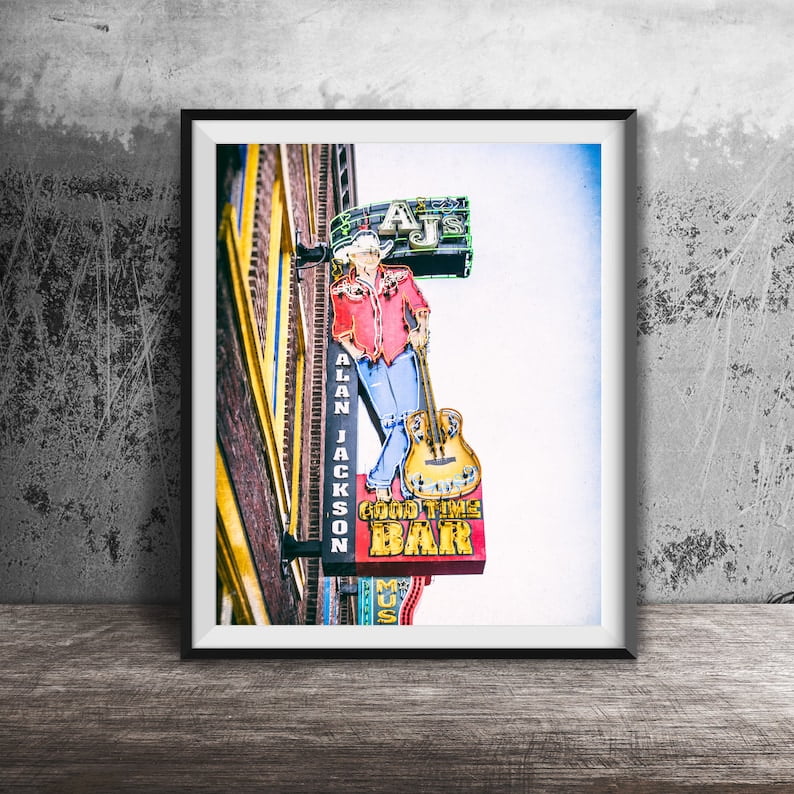 Poster ALAN JACKSON - AJs Good Time Bar - Nashville Bar Neon Sign ...