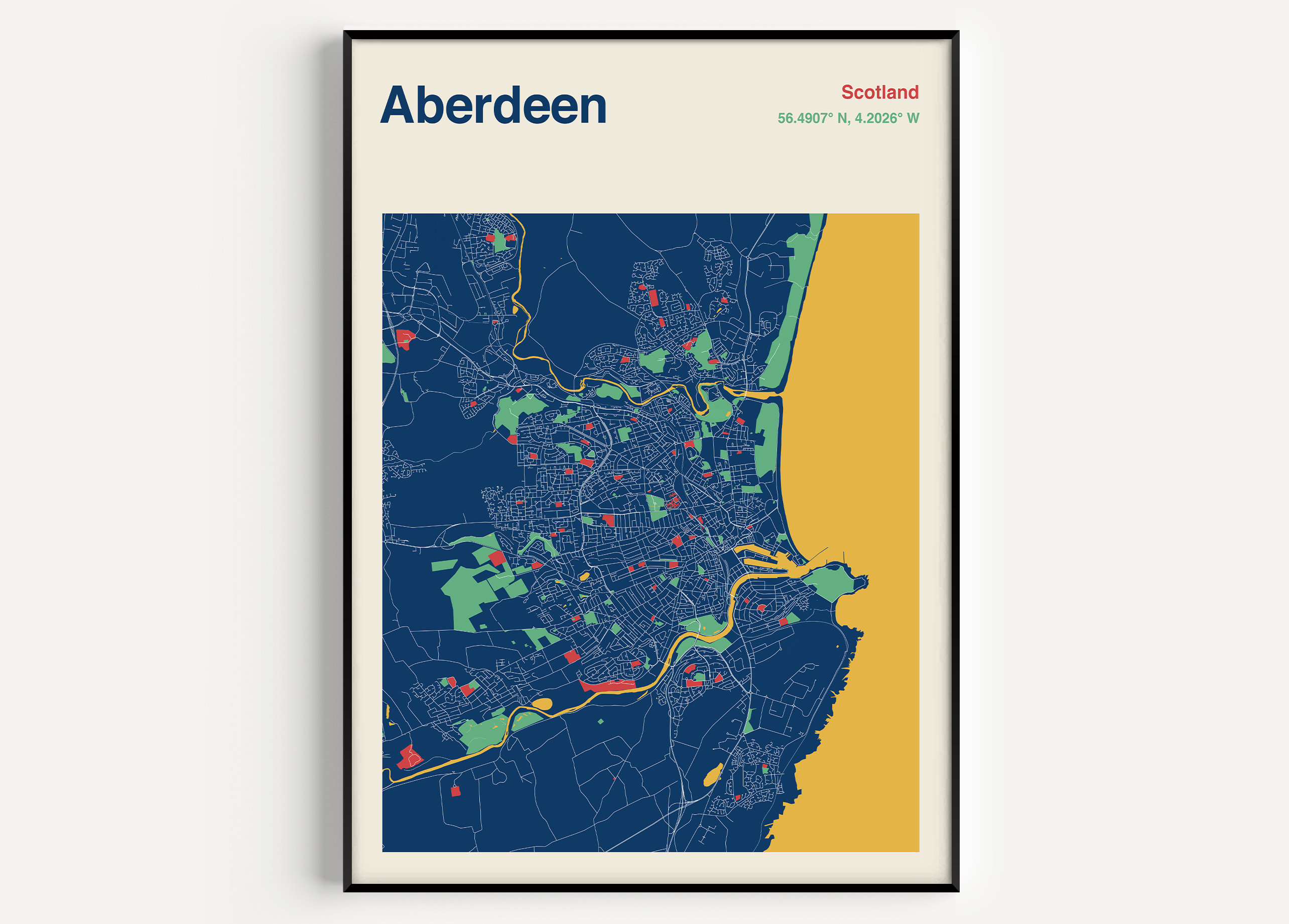 Poster Aberdeen Map Print, Aberdeen Map Poster , Colour Aberdeen Wall ...