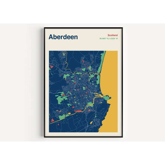 Poster Aberdeen Map Print, Aberdeen Map Poster , Colour Aberdeen Wall ...