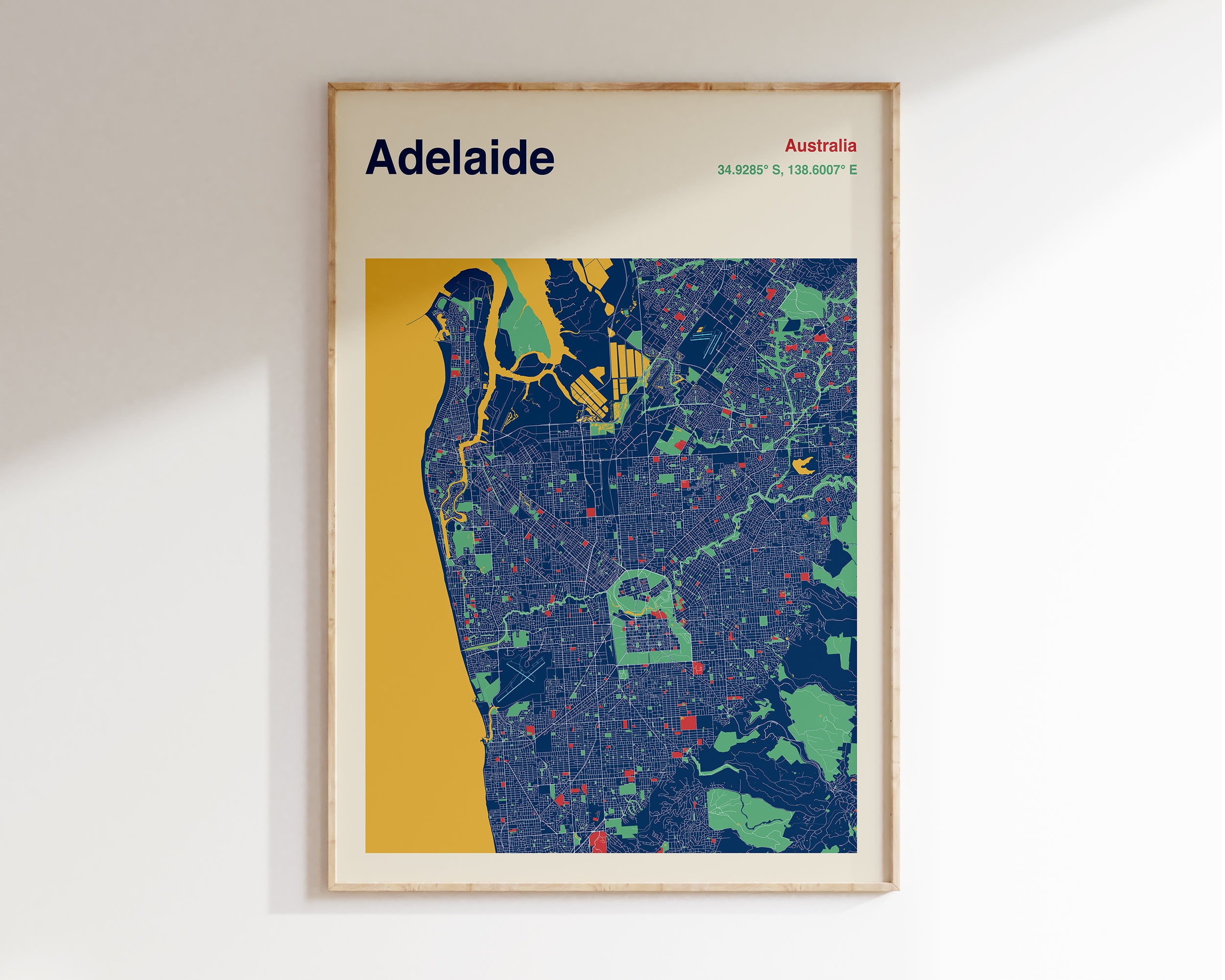 POSTER Adelaide Map Print, Adelaide City Map Print, Colour Map Of ...