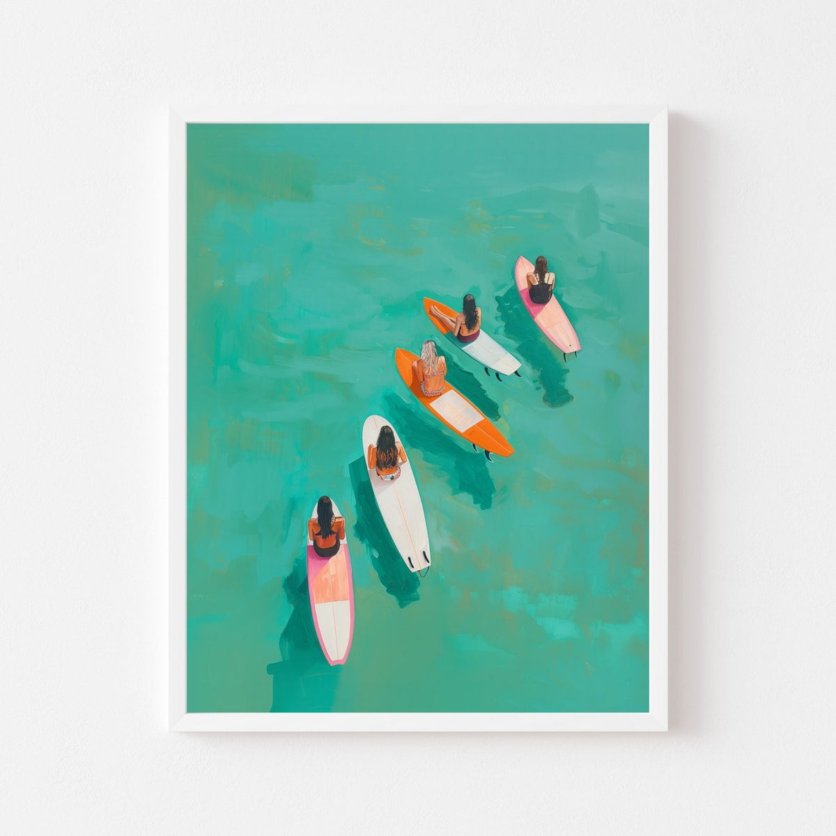 Poster Aerial Surfer Girls Painting | Coastal Ocean Wall Art Print ...