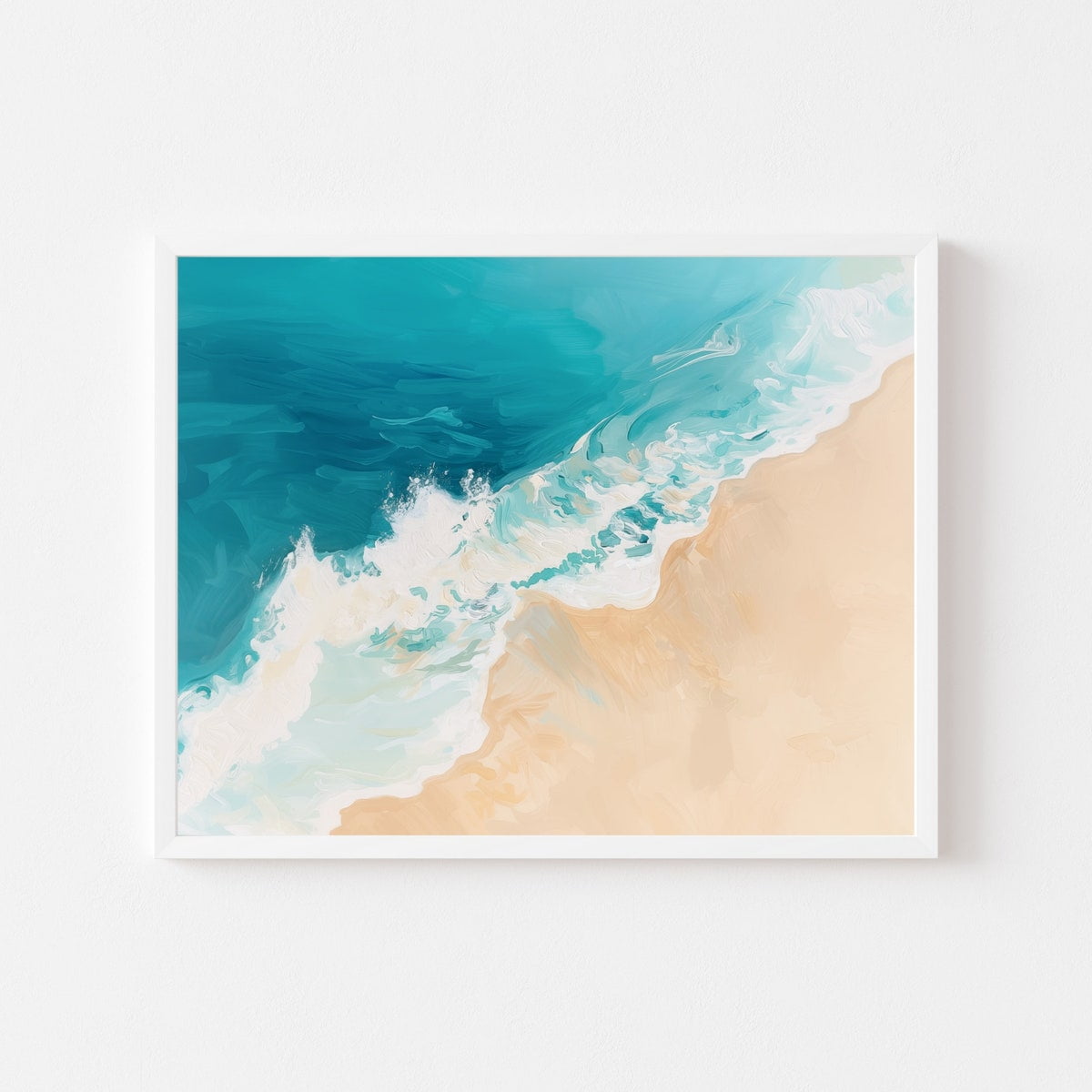 Poster Aerial Turquoise Ocean Painting | Waves Crashing Wall Art Print ...