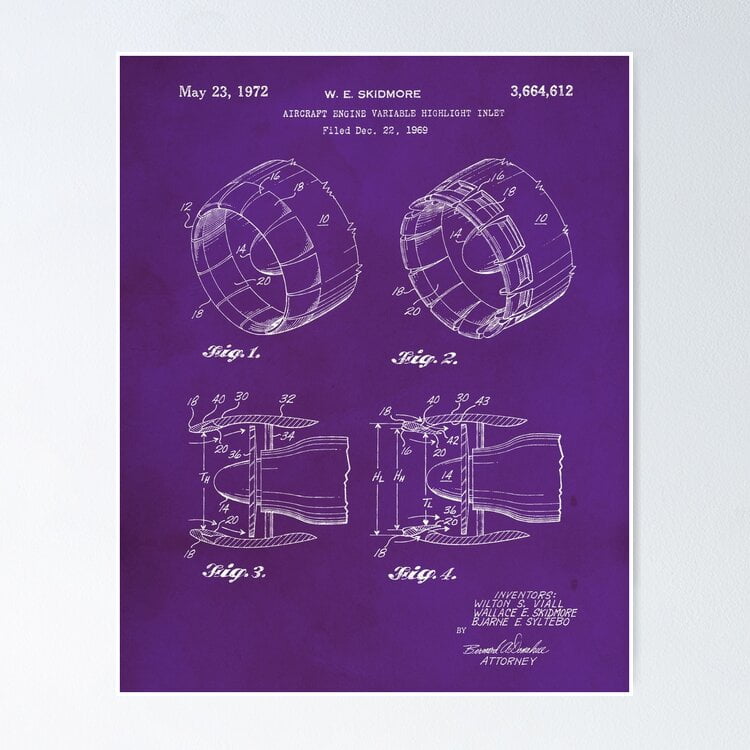 Poster Aircraft engine inlet 1969 patent art - Purple Background ...