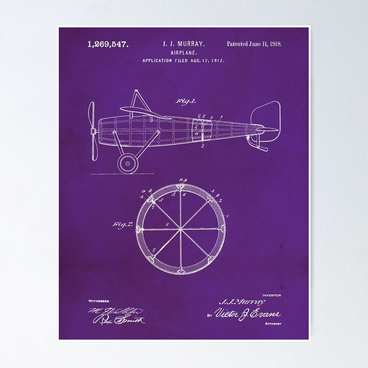 Poster Airplane 1918 patent blueprint - Purple - Unframed Poster | Best ...