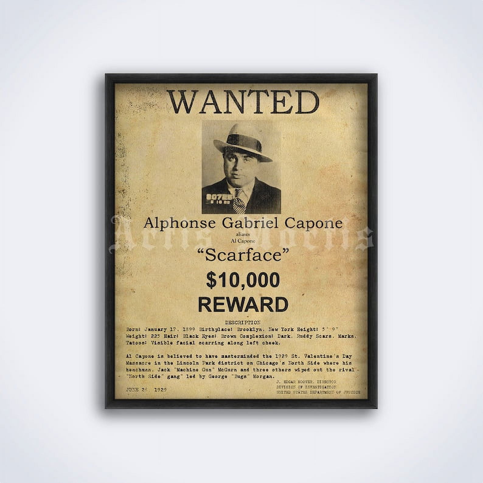 Poster Al Capone Scarface vintage Wanted Poster , gangster, mafia boss ...