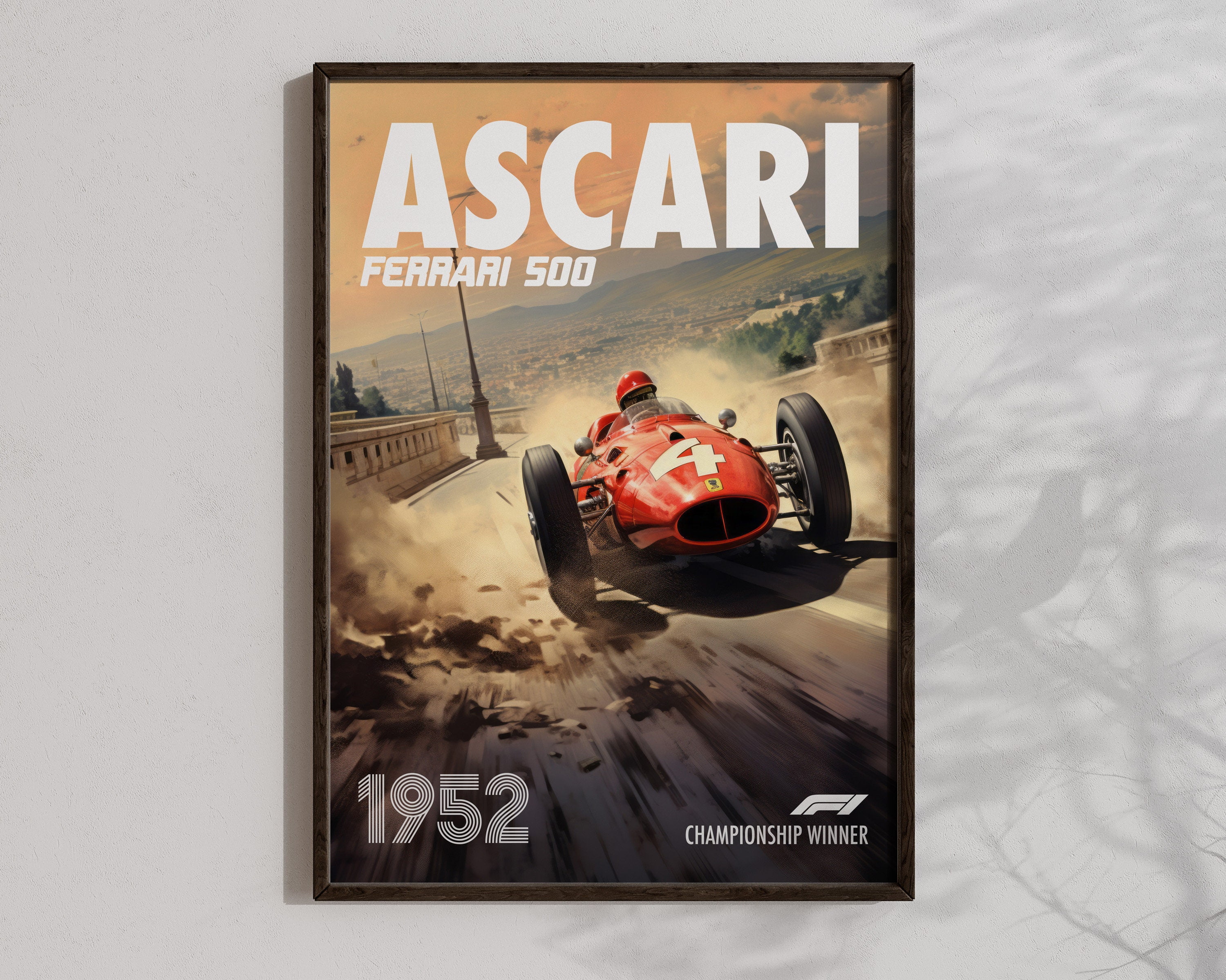 Poster Alberto Ascari Poster Formula1 Race Car Wall Art Ferrari 500 ...