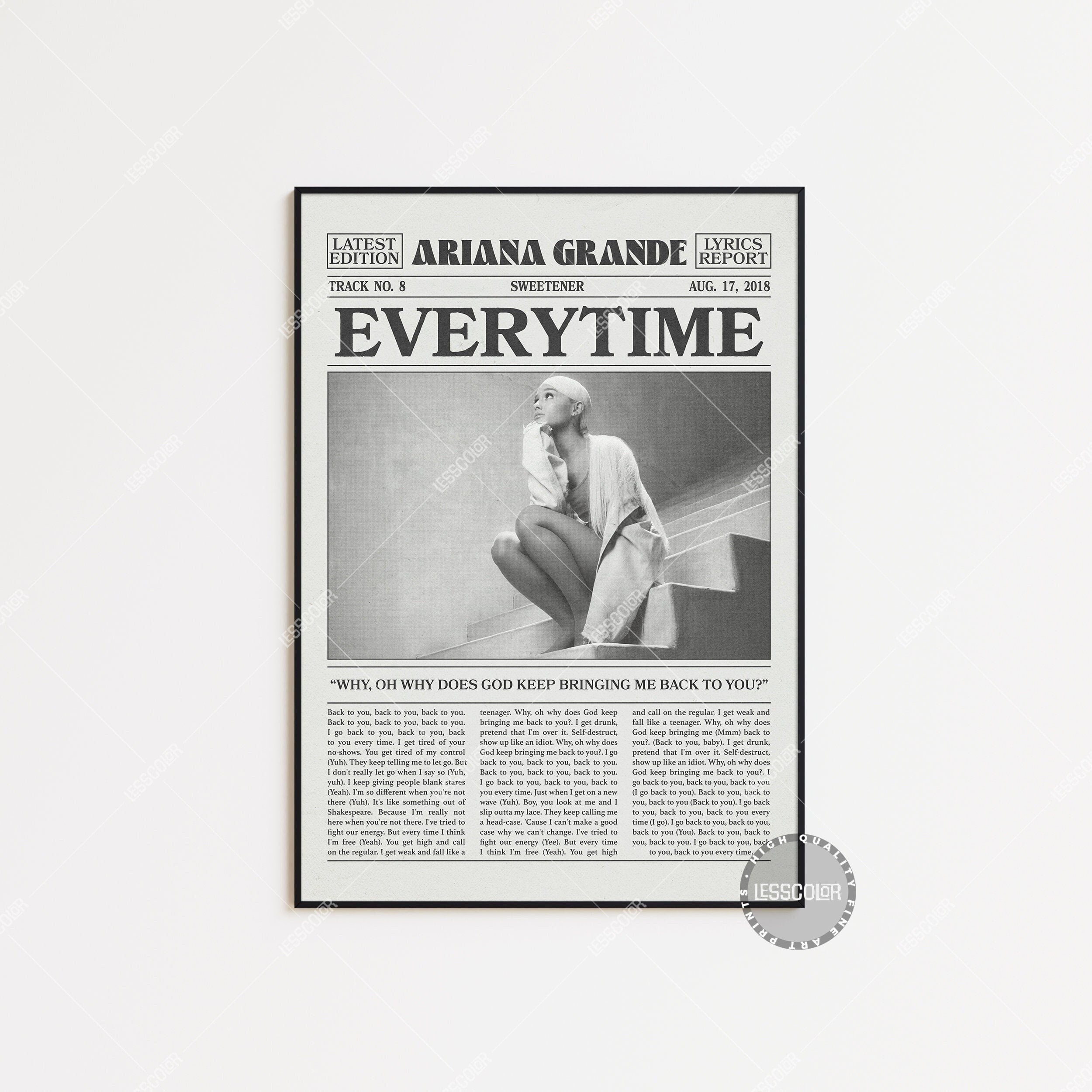 Poster Ariana Grande Retro Newspaper Print, everytime Poster , everytime Lyrics Print, Sweetener ...