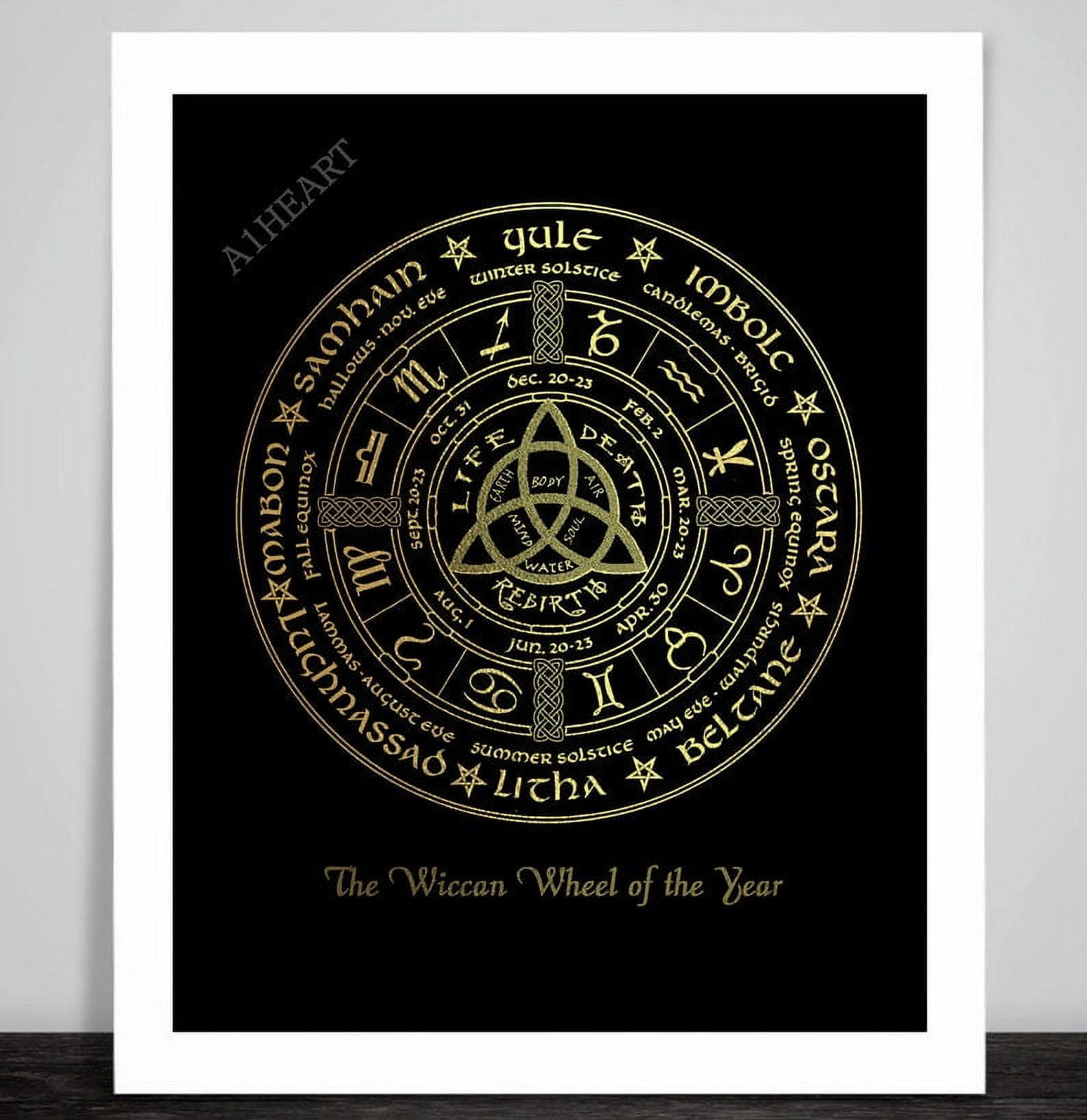 POSTER Art Print The Wiccan Wheel of the Year Gold on Black. Sabbath ...