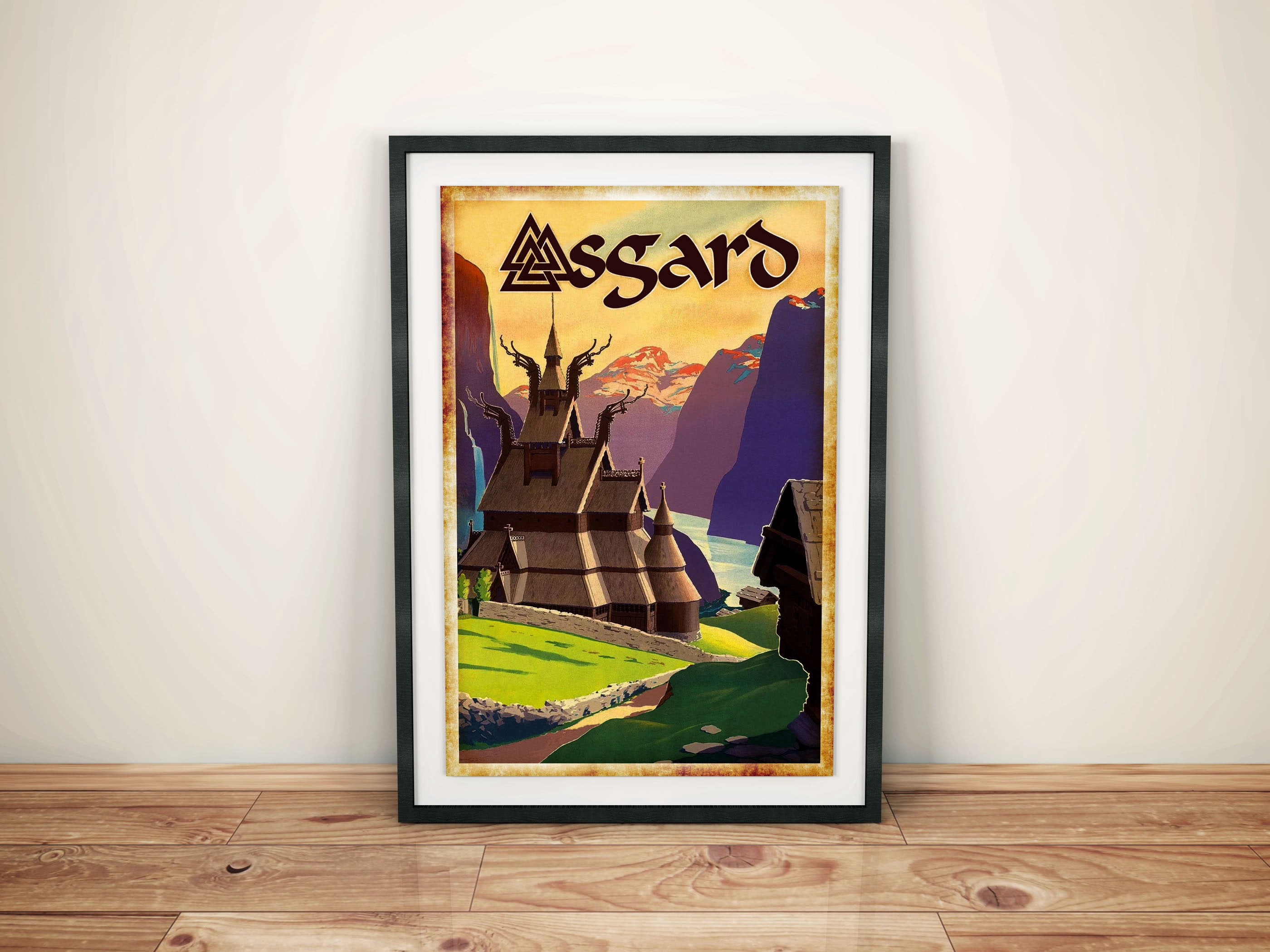 Poster Asgard - Vintage Style Norse Mythology Thor Loki Travel Poster ...