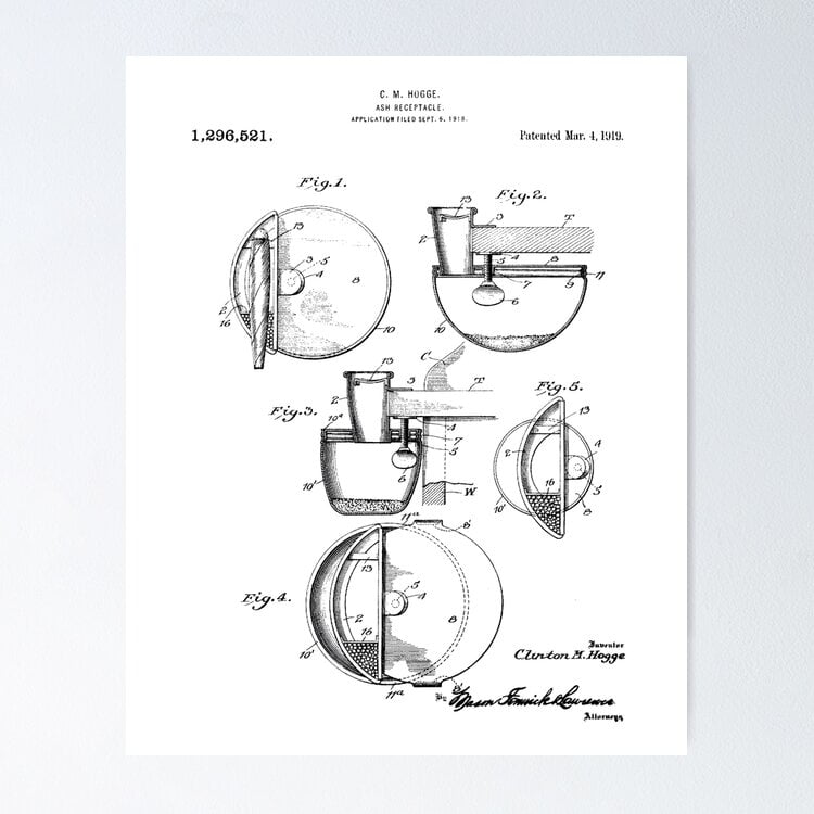 Poster Ash Receptacle Vintage Patent Invention White Background ...