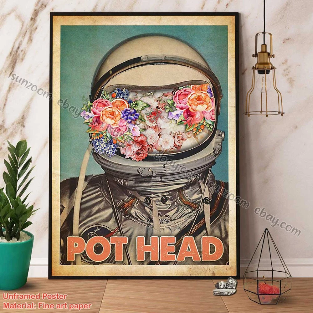 Poster Astronaut Flowers Gardening Pot Head Gift Forad Vintage ...