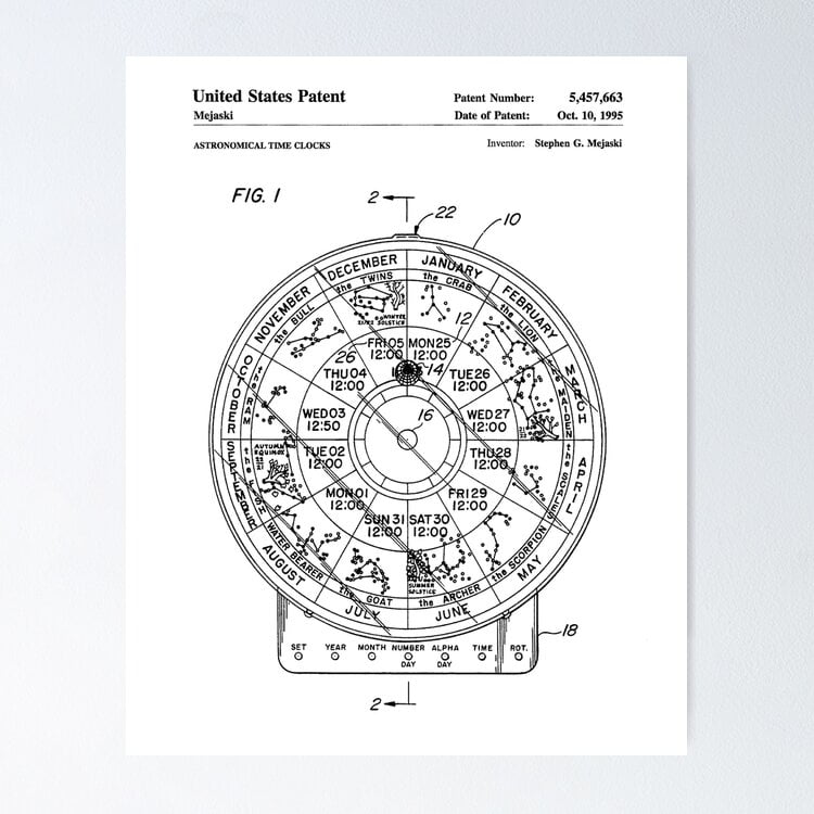 Poster Astronomical Time Clock Patent White Background - Unframed ...