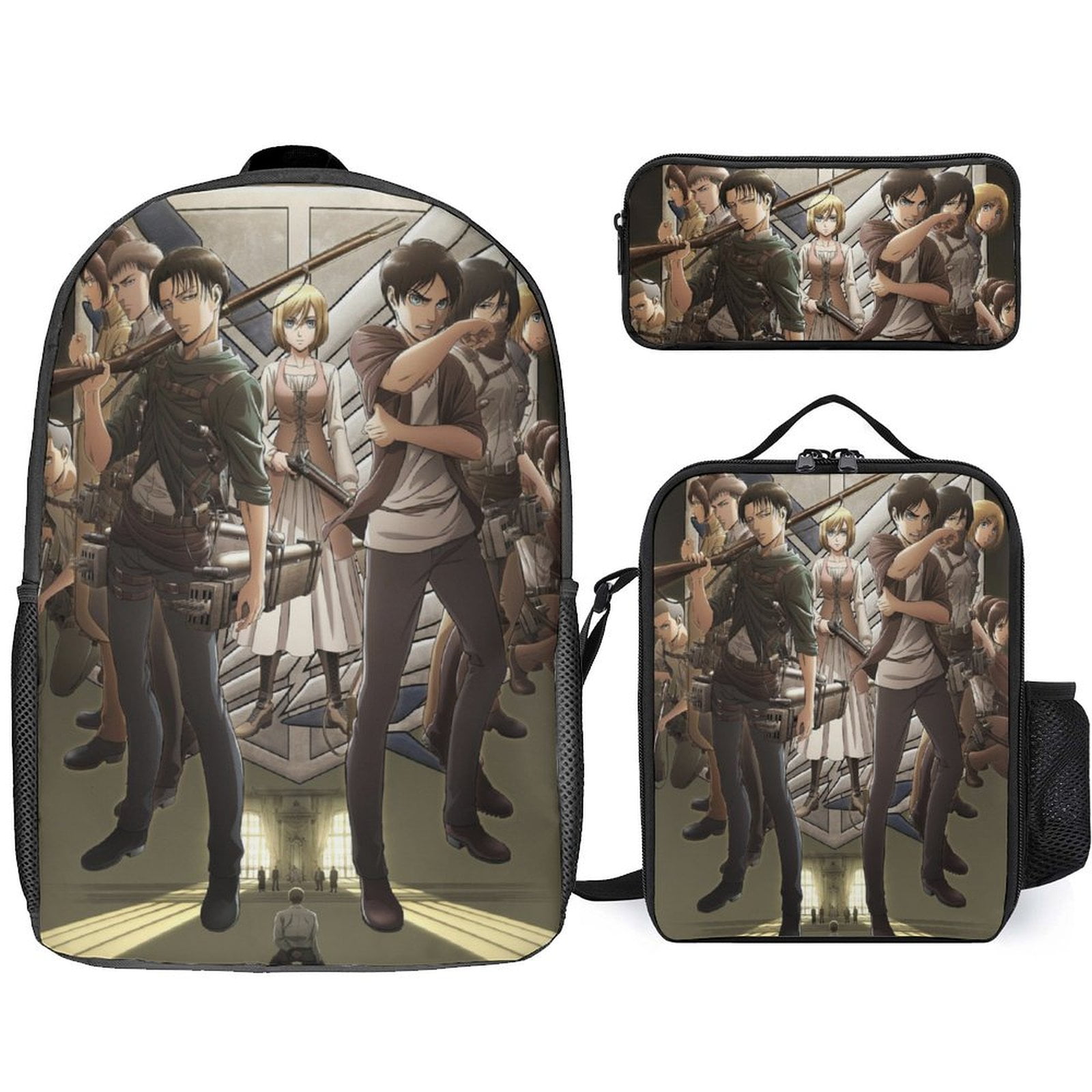 Poster Attack On Titan Schoolbag With Lunch Bag Pencil Case Set Unisex ...