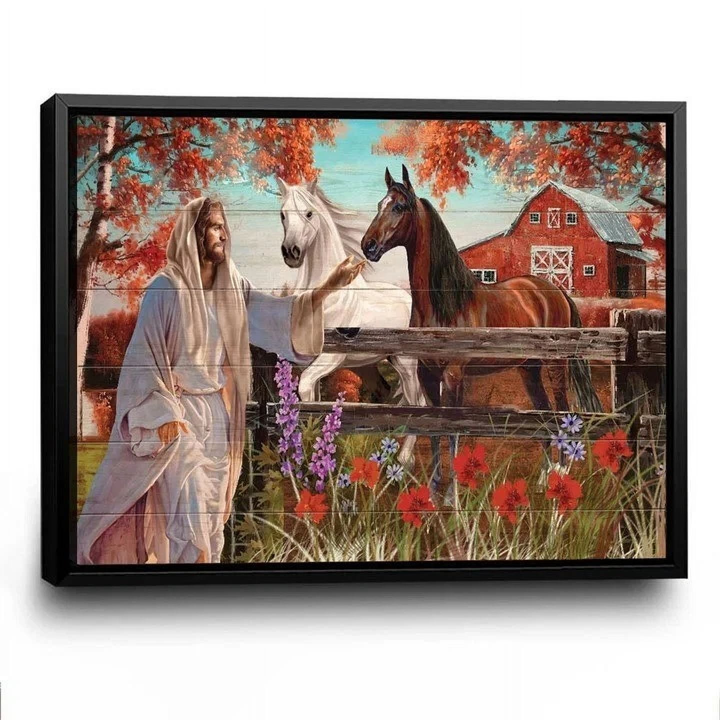 Poster Autumn Leaves - Jesus And Beautiful Horses Jesus Landscape, Pri ...