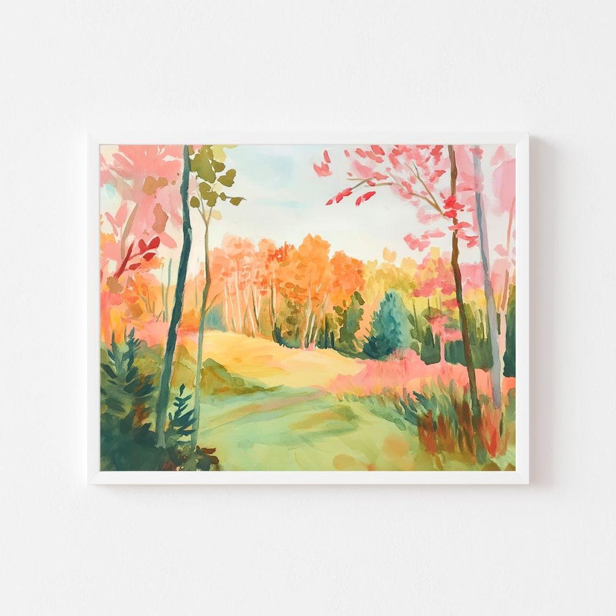 Poster Autumn Watercolor Trees Painting | Colorful Forest Wall Art ...
