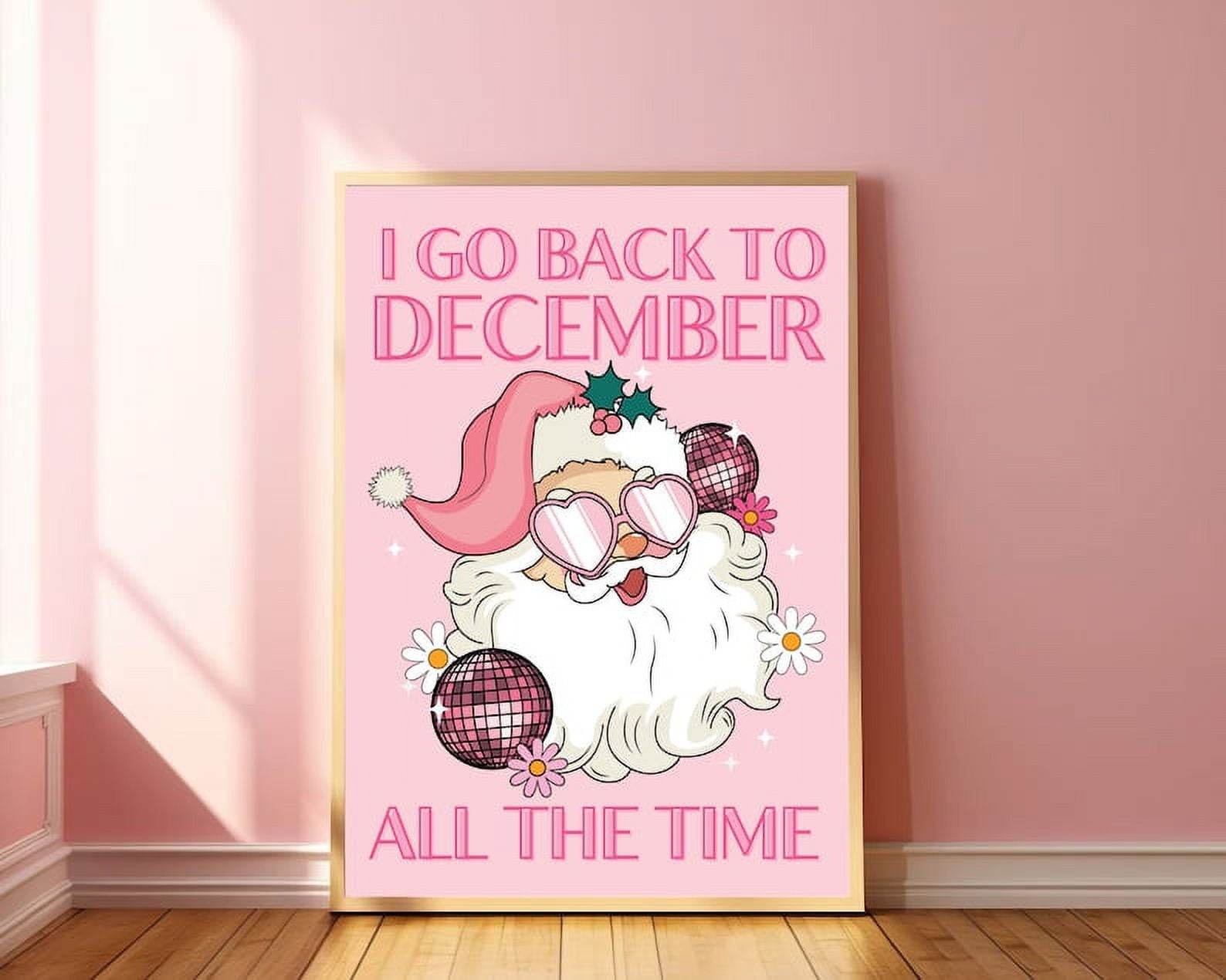 Poster Back To December Poster , Pink Christmas Wall Art, Pink Santa ...