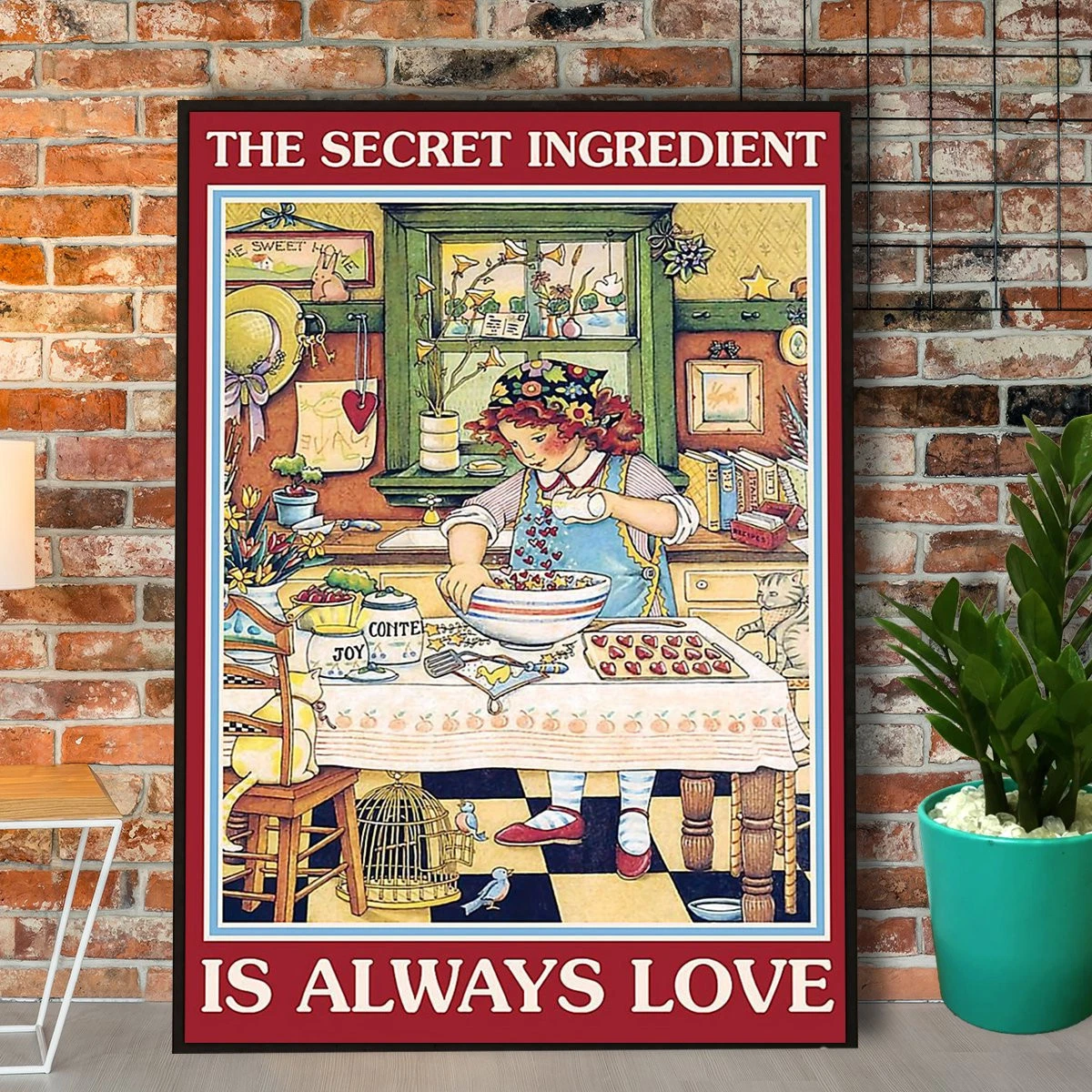 Poster Baking The Secret Ingredient Is Always Love Girl Baking Cake Cat ...