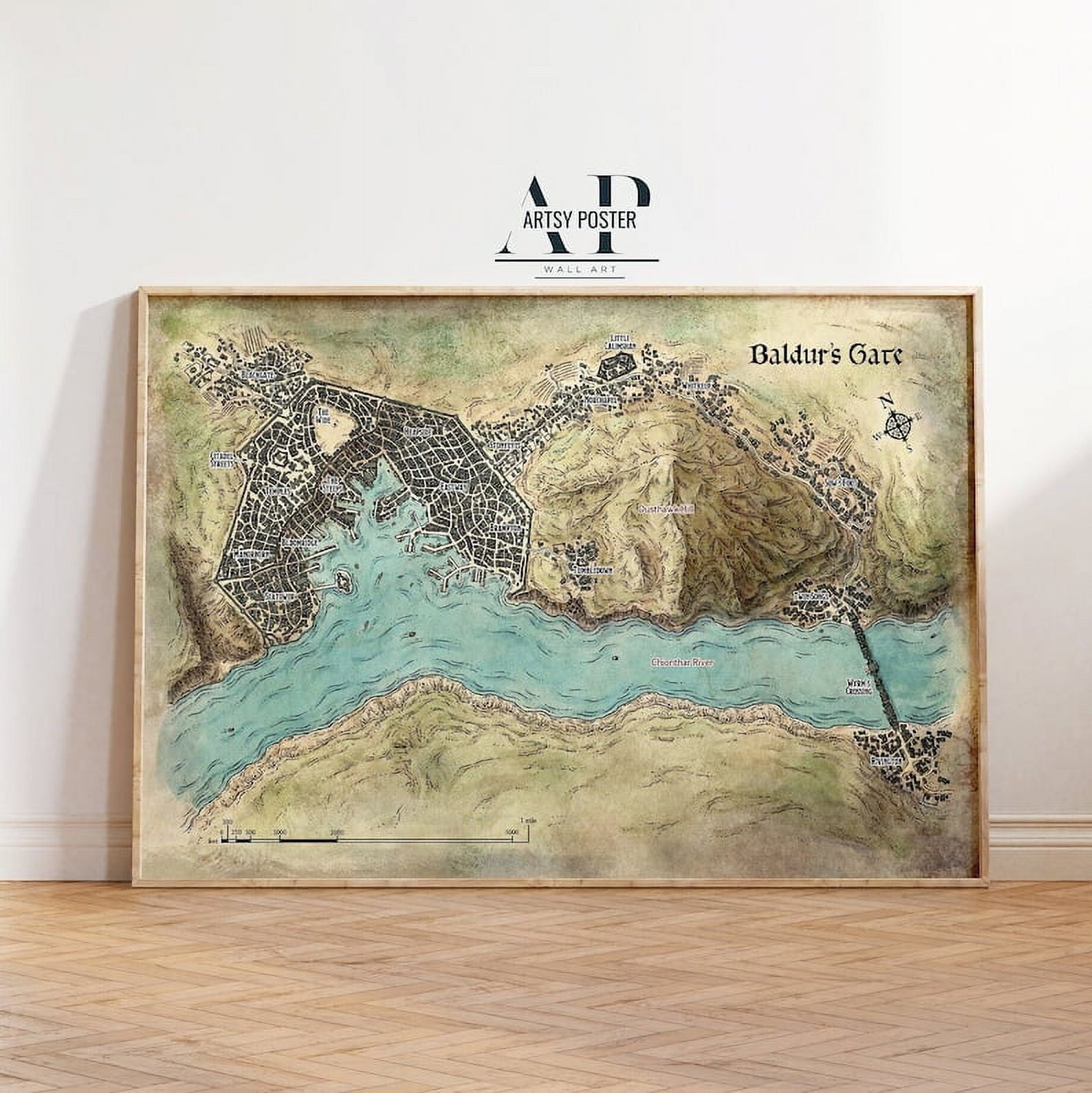POSTER Baldur's Gate Vintage Style Map Poster, Detailed RPG Game World ...