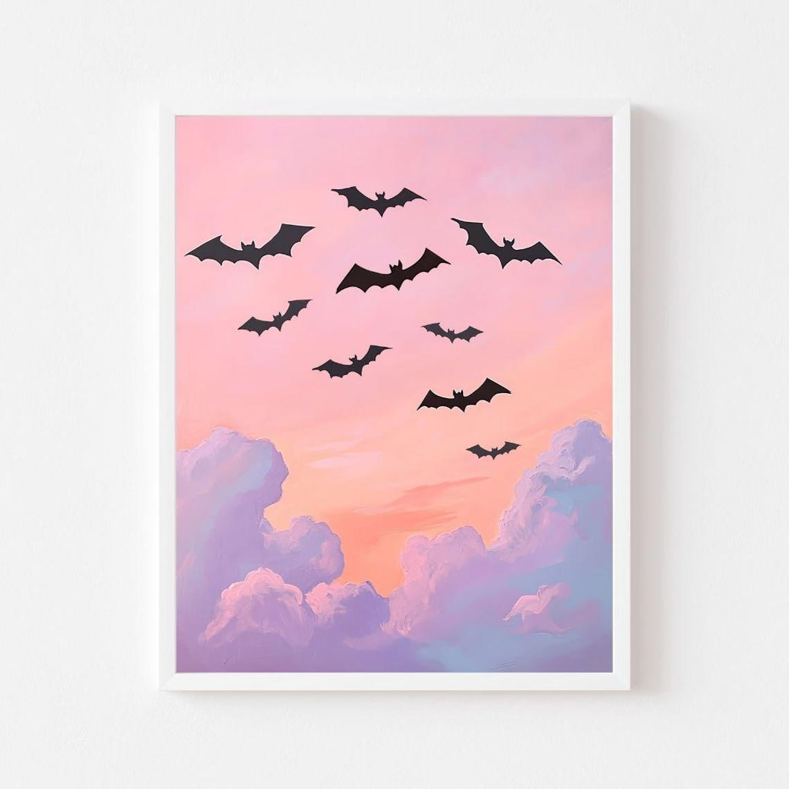 Kna Prints - Bats Flying At Sunset Painting Pink Wall Art Print ...