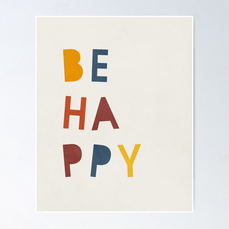 Poster Be Happy, Abstract, Mid Century Modern Kids Poster, Nursery Room ...