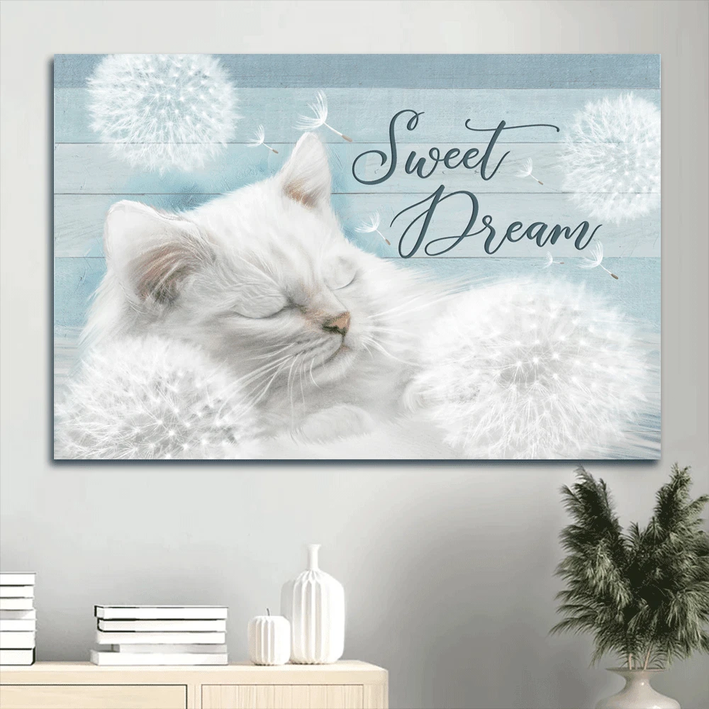 Poster Beautiful Dandelion, Cute White Cat- Gift For Christian- Sweet ...