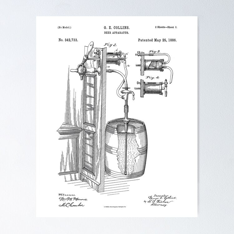 Poster Beer Apparatus Patent Blueprint White Background - Unframed ...