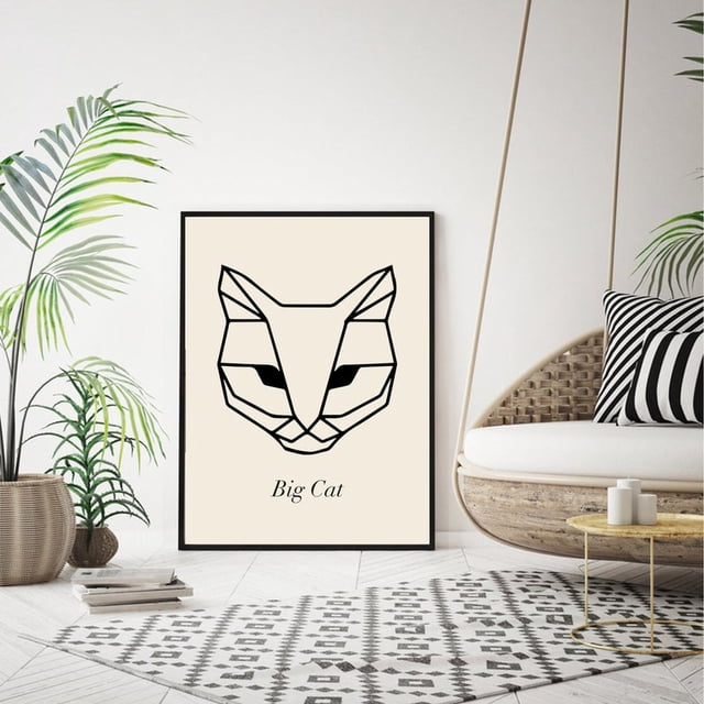 Poster Big Cat Poster , Geometric Big Cat Head, Line Art Print, Animal ...