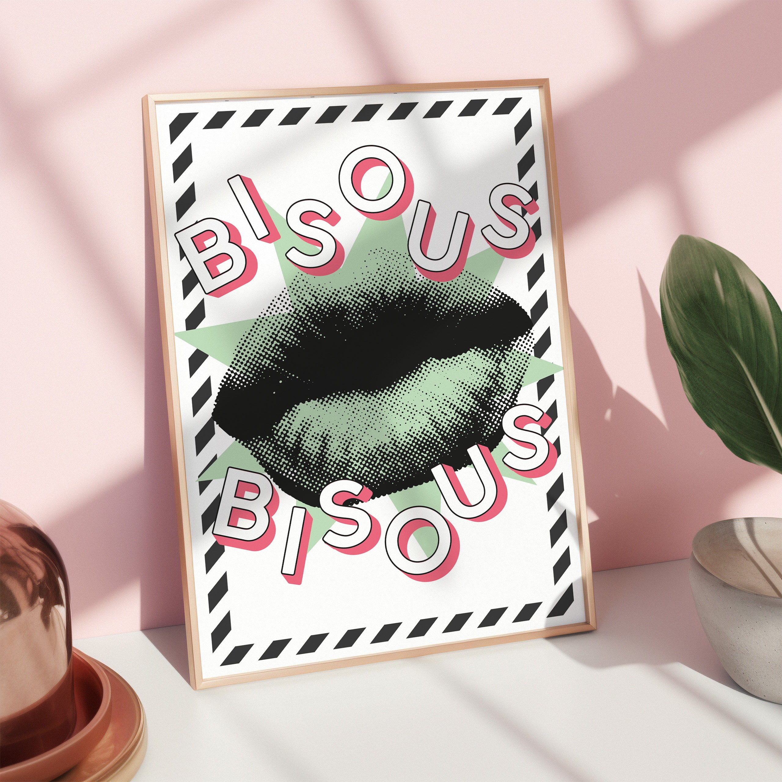 Poster Bisous Bisous Kiss Art Print | Bright Wall Art | Above Bed Decor ...