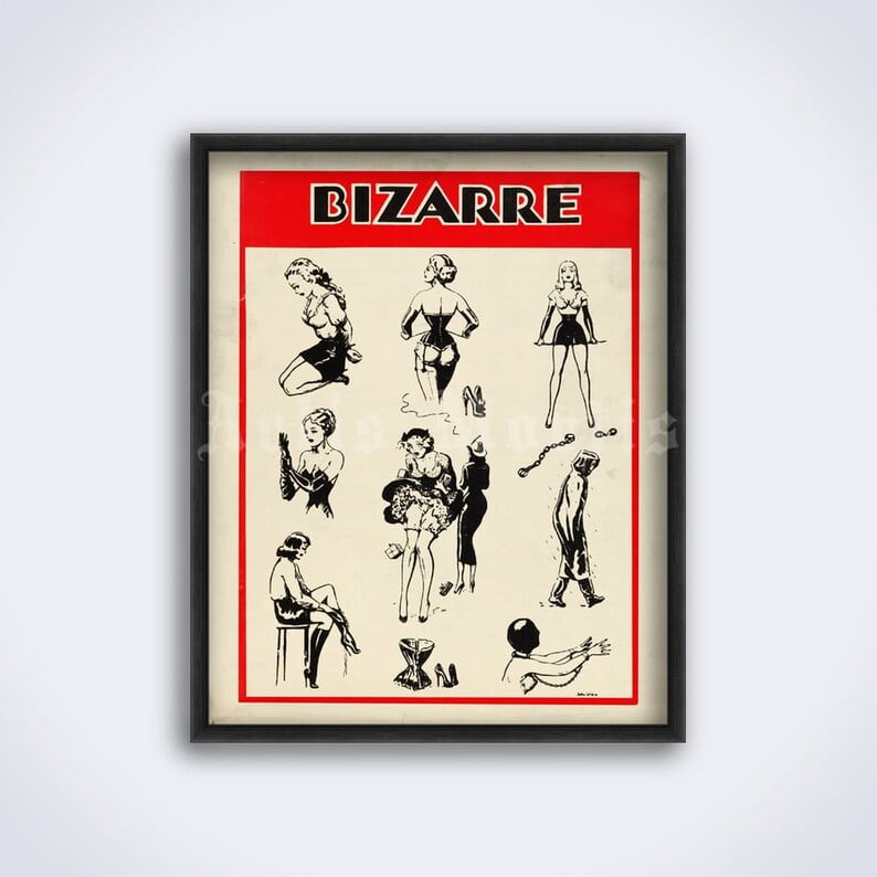 Poster Bizarre magazine cover art - vintage 1940s fetish magazine, BDSM, femdom, bondage ...