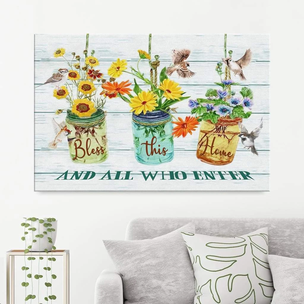 Poster Bless This Home And All Who Enter Floral Sparrow, Print - Chris ...