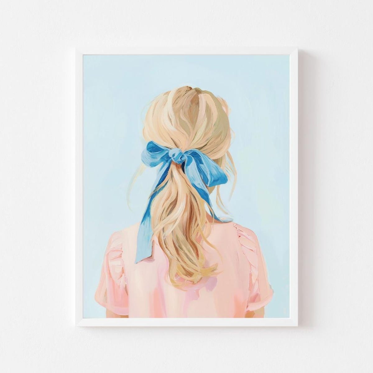 Poster Blonde Girl With Blue Hair Bow Painting | Tween Girl'S Room Wall ...