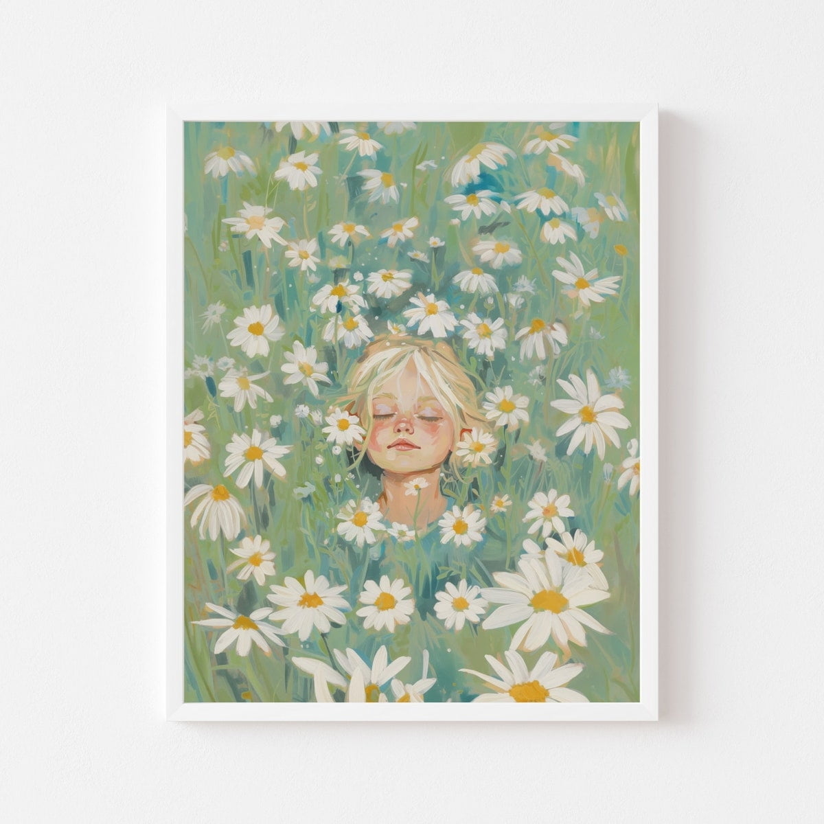 Poster Blonde Girl Sleeping In A Bed Of Daisies Painting | Whimsical ...