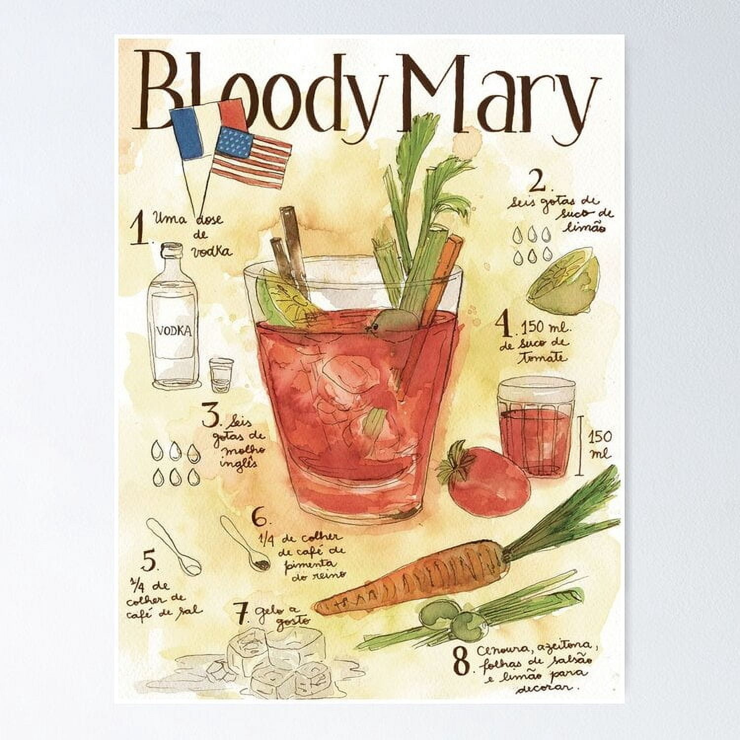 Poster Bloody Mary Cocktail Print, Classic Cocktail Wall Art ...