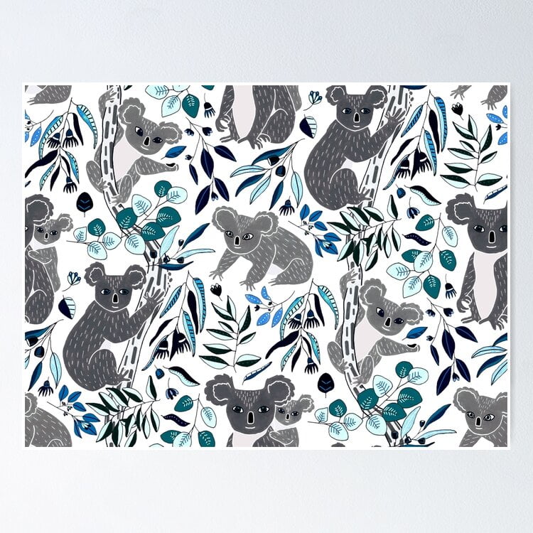 Poster Blue Cute Cuddly Koalas Poster - No Framed, Vintage Wall Art ...