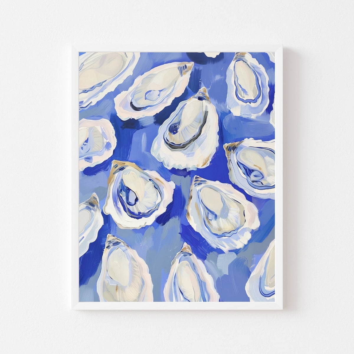 Poster Blue Oyster Shell Painting | Abstract Coastal Beach House Wall Art | Dining Room ...