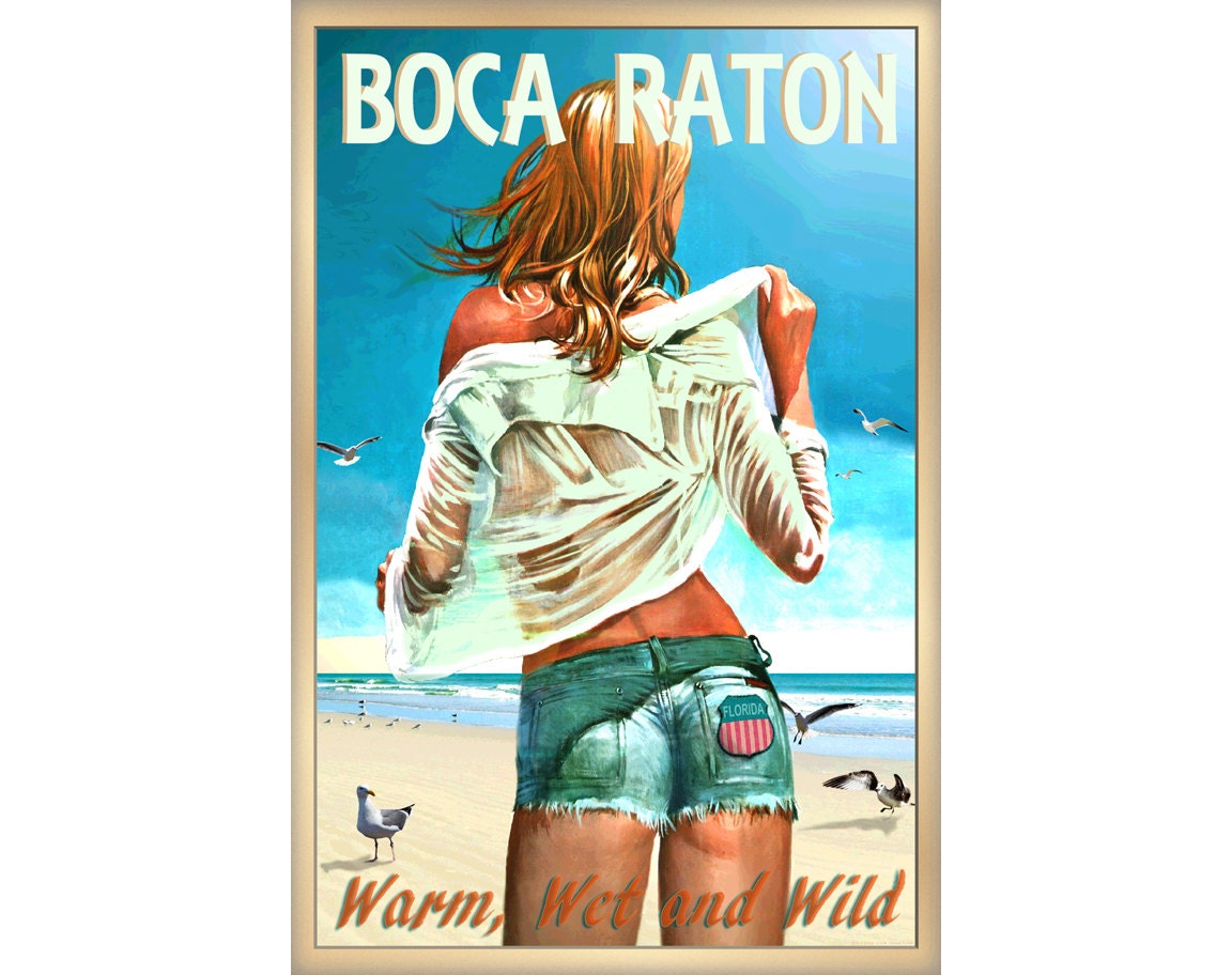 Poster Boca Raton Florida Beach Pin Up Poster New Retro Atlantic Coast ...