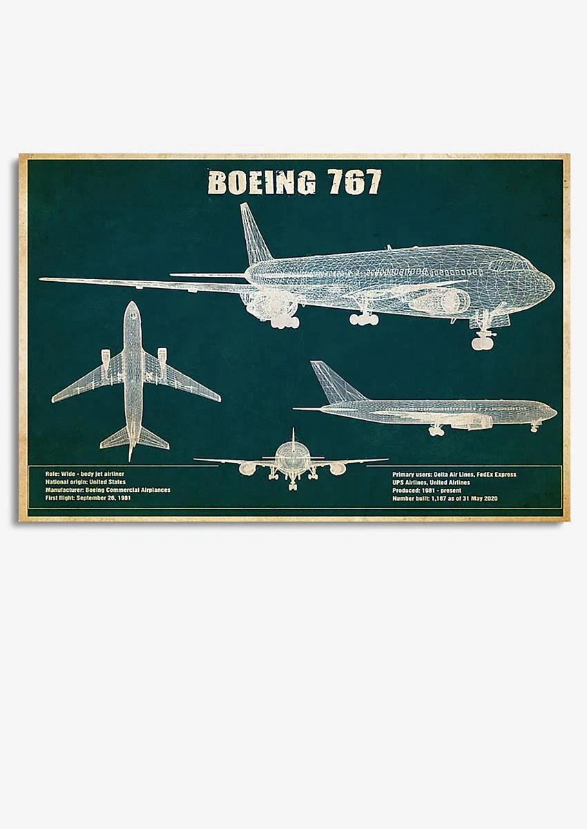 Poster Boeing 767 Blueprint Aviation Gift For Flight Attendant Pilot ...