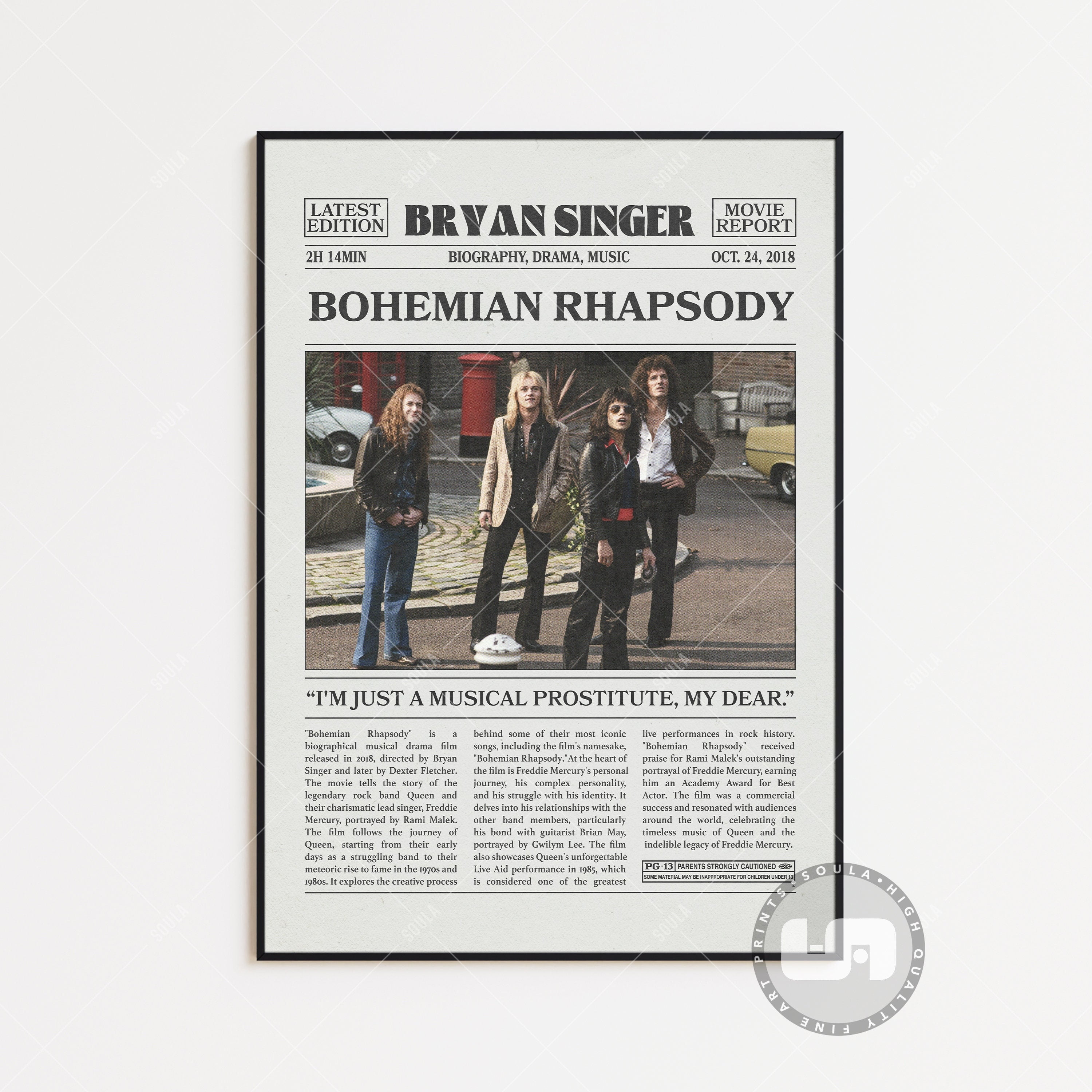 Poster Bohemian Rhapsody Poster , Bryan Singer, Retro Newspaper Movie ...