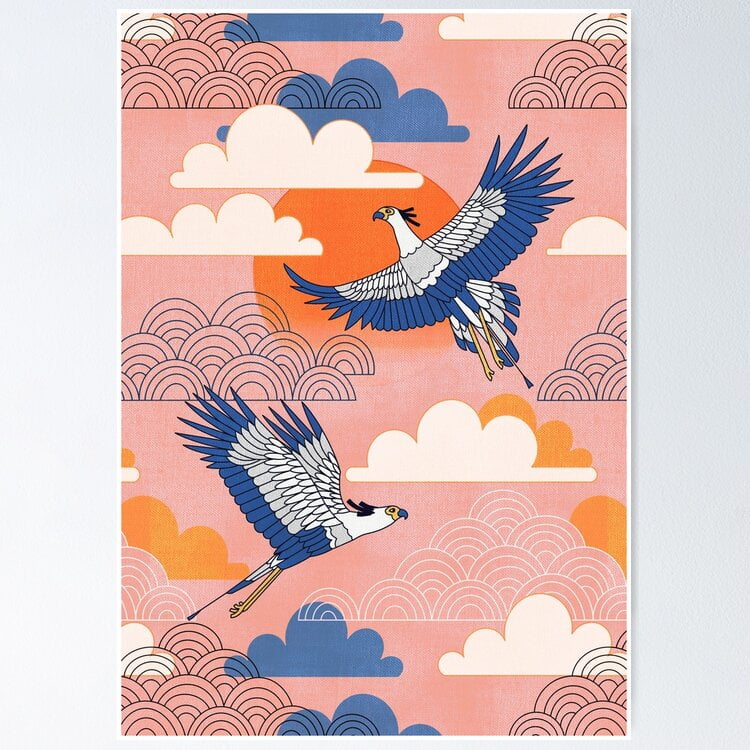 Poster Bold Oriental Style Secretary Birds - Paradise Palette Poster ...