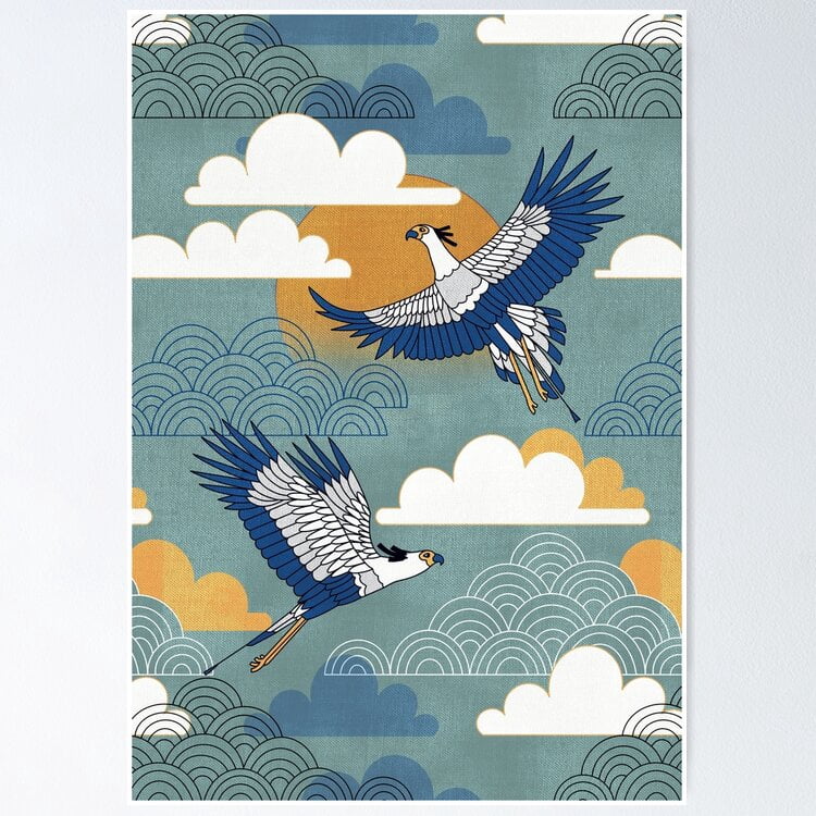 Poster Bold Oriental Style Secretary Birds Poster - No Framed, Vintage ...