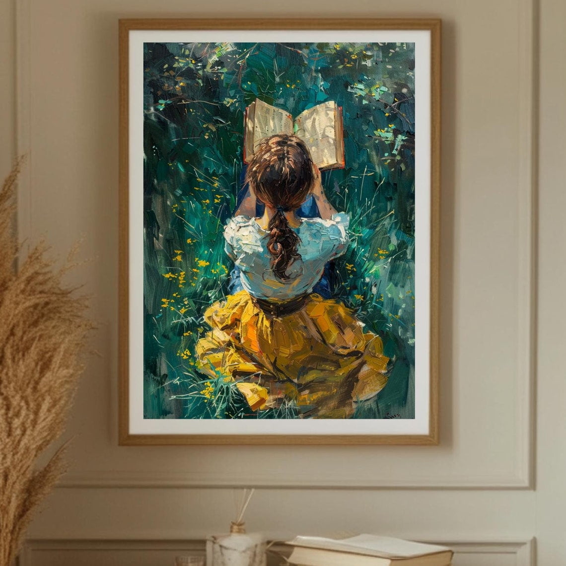 Poster Book Reading Woman Light Academia Art Print Vintage Style ...