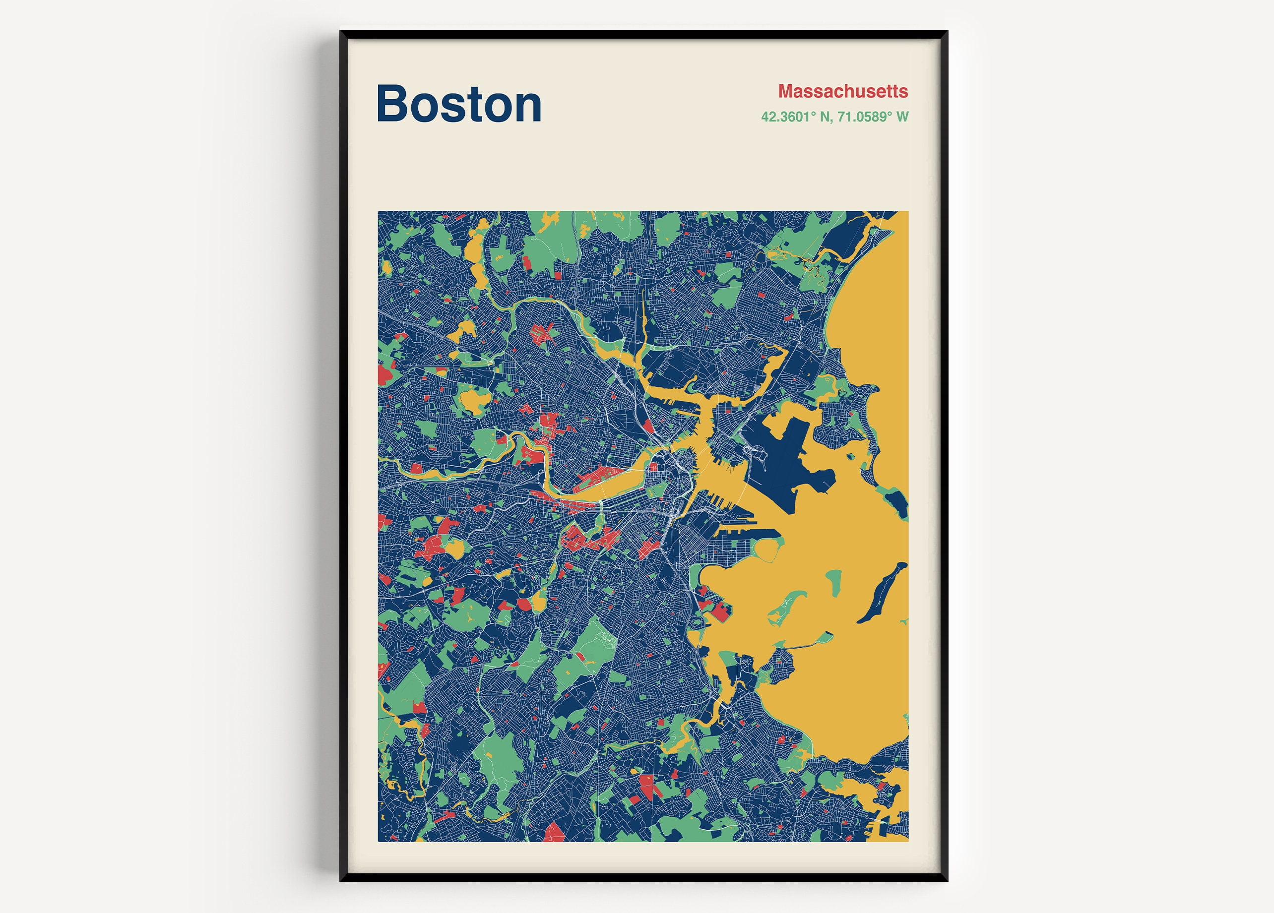 Poster Boston Map Print, Boston MA Map Poster , Boston Map Wall Art ...