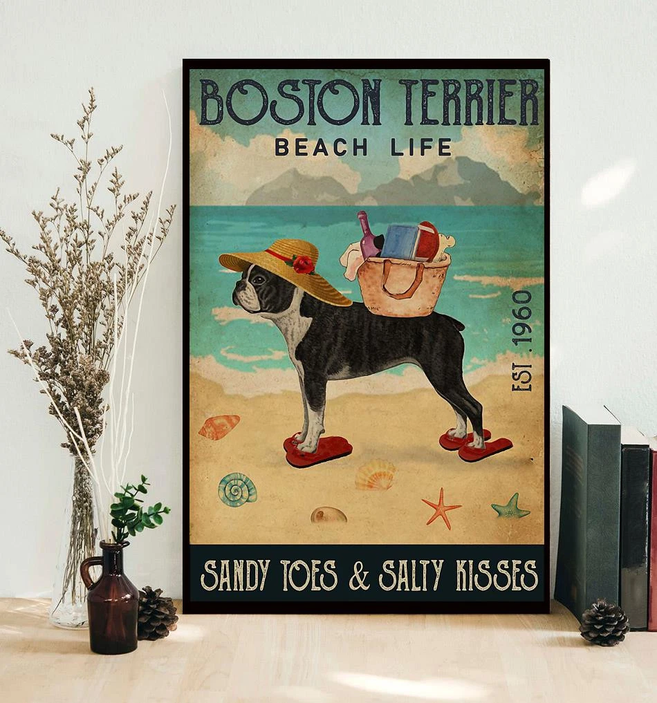 Poster Boston Terrier Beach Life Sandy Toes And Salty Kisses Wall Art ...