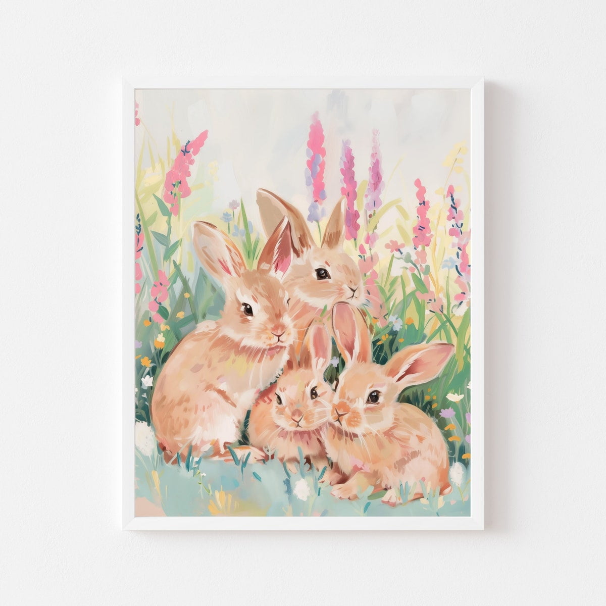 Poster Brown Bunnies Painting | Pastel Easter Bunny Wall Art Print ...